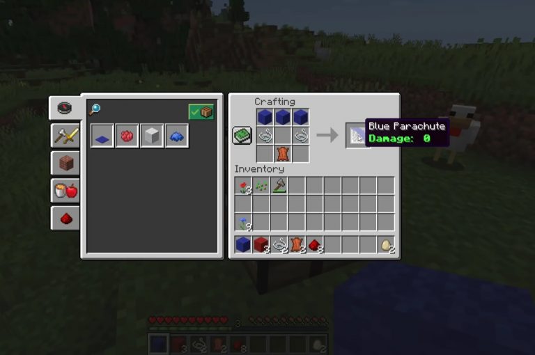 Parachuting in Minecraft game world with Parachute Mod 1.15.2