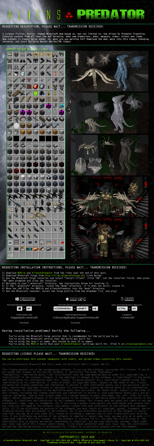 Aliens vs Predator Mod Minecraft 1.12/1.10 – A Science Fiction Horror ...
